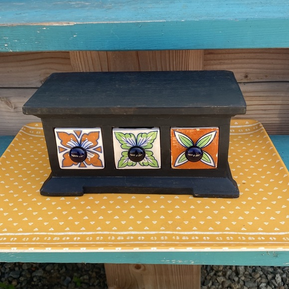 Other | Wood Chest 3 Talavera Tile Drawers | Poshmark